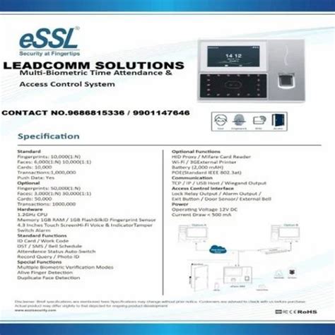 Essl Eface 990 Face Biometric Attendance System At Rs 36000 Essl
