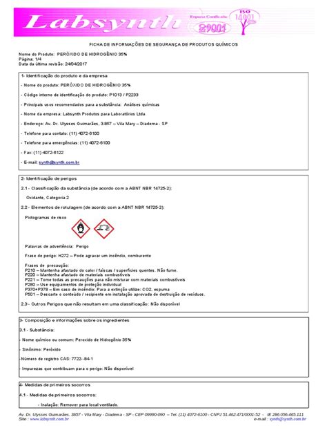 Fispq Peroxido De Hidrogenio Versão2017 Pdf Química Oxigênio