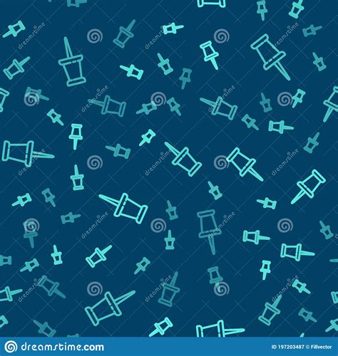 Green Line Push Pin Icon Isolated Seamless Pattern On Blue Background