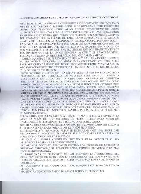 El Programa De Desarrollo Y Paz Del Magdalena Medio Rechaza Amenazas