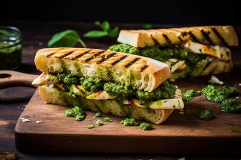 Premium Photo Grilled Chicken Pesto Panini