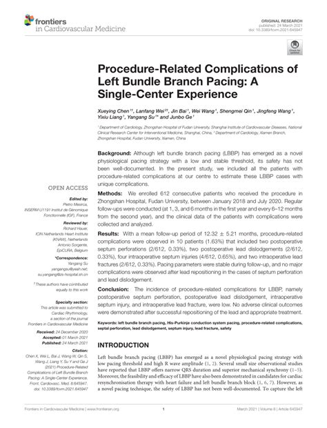 Pdf Procedure Related Complications Of Left Bundle Branch Pacing A Single Center Experience