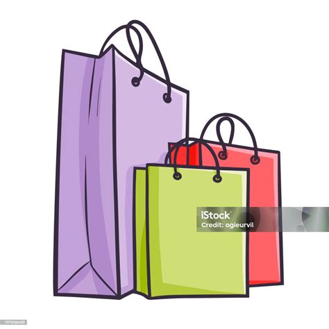 Ilustración De 3 Bolsas De Compras De Colores Con Muchos Tamaños En
