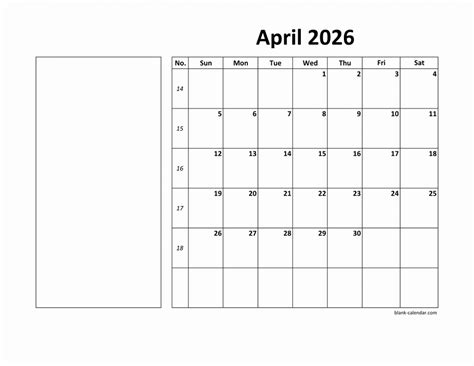 Free Download Printable April 2026 Calendar Large Box Holidays Listed