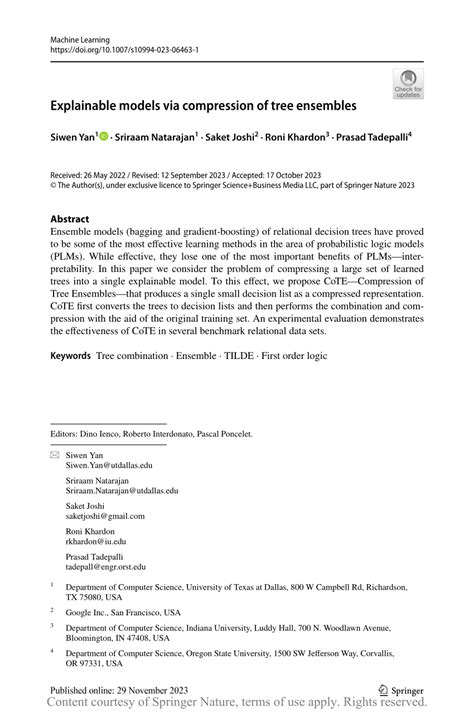 explainable models via compression of tree ensembles request pdf