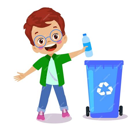 Chico Lindo Tirando Basura En La Papelera De Reciclaje Vector Premium