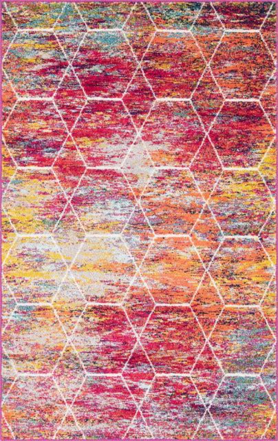 Rug Unique Loom Trellis Frieze Multi And Fuschia Rectangular 50x80