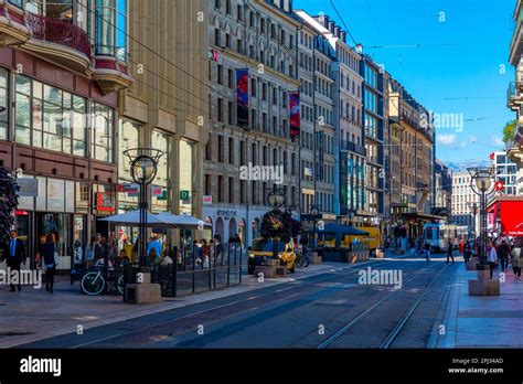 Geneva Switzerland September 19 2022 Street In Downtown Of The