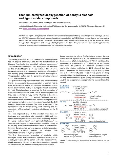 Pdf Titanium Catalysed Deoxygenation Of Benzylic Alcohols And Lignin