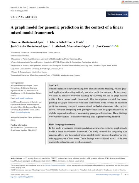 PDF A Graph Model For Genomic Prediction In The Context Of A Linear Mixed Model Framework
