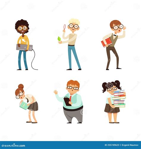 Funny Nerds And Geeks Cartoon Characters Collection Smart School