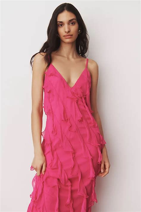 Bhldn Jia Bias Cut Ruffled V Neck Gown Anthropologie