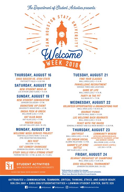 Welcome Week Special Events Sam Houston State University