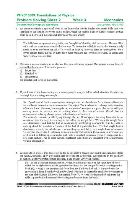 Foundations PSC 2 Solns PHYC10009 Foundations Of Physics Problem