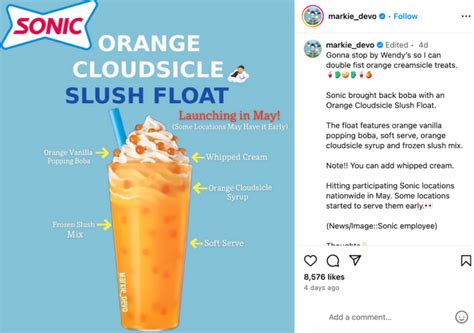 Sonic Released An Orange Cloudsicle Slush Float With Popping Boba Just In Time For Summer