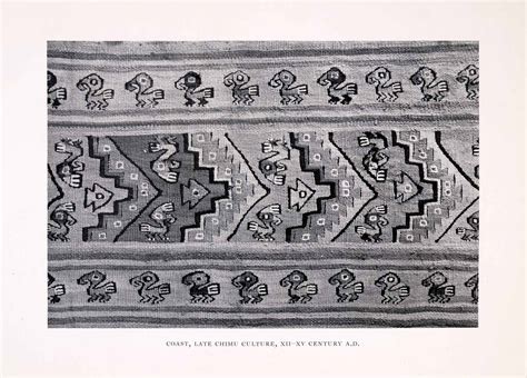 1930 Halftone Print Trujilo Peru Chimor Chimu Moche Border Textile Cos