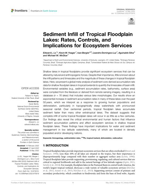 Pdf Sediment Infill Of Tropical Floodplain Lakes Rates Controls And Implications For