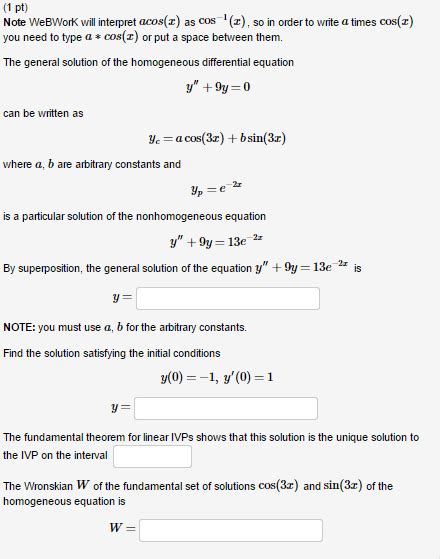 Solved Note WeBWork Wil Intepret Acos X As C In Order To Chegg Com