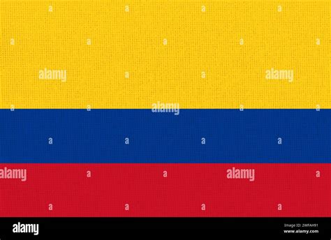 Close Up Of A Textured Flag With Horizontal Yellow Blue And Red