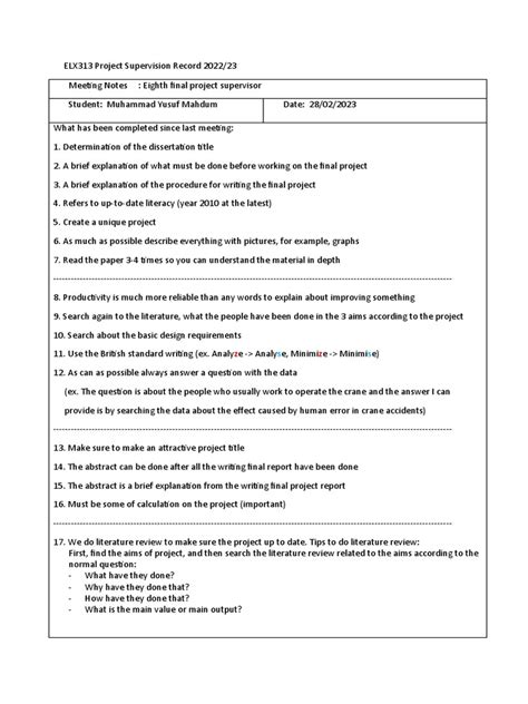 Elx313 Project Supervision Record Pdf Methodology Cognition