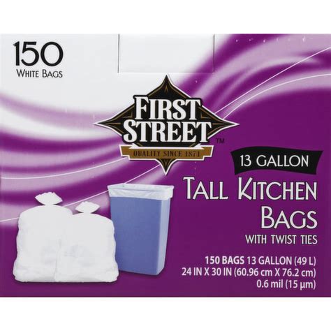 First Street Tall Kitchen Bags Twist Ties 13 Gallon Smart And Final