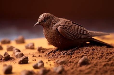 Premium Ai Image Bird And Piece Of Dark Chocolate On Cocoa Powder Neural Network Generative Ai