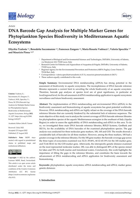 Pdf Dna Barcode Gap Analysis For Multiple Marker Genes For Phytoplankton Species Biodiversity