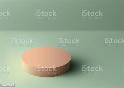 3d 현실적인 미니멀 스타일 빈 갈색 연단은 자연 채광이 있는 스튜디오 룸 녹색 배경에 서 있습니다 공연에 대한 스톡 벡터 아트 및 기타 이미지 Istock