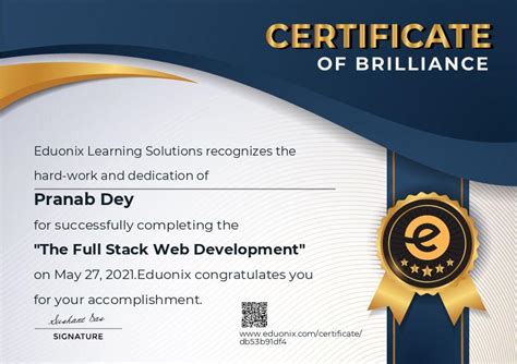 completion certificate for the full stack web development