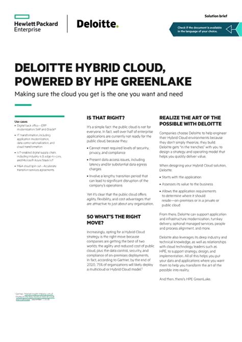 Deloitte Hybrid Cloud Powered By Hpe Greenlake Solution Brief