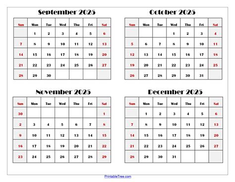 September October November December 2025 Calendar Printable Calendar 2025