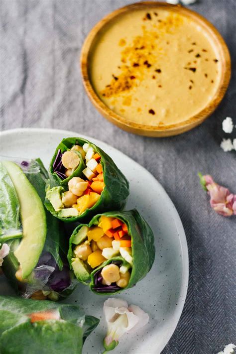 Vegan Spring Rolls W Spicy Turmeric Coconut Sauce Jar Of Lemons