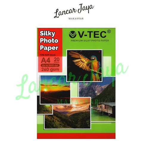 Jual Kertas Foto Premium Silky Photo Paper VTEC V TEC A4 260 Gsm 20