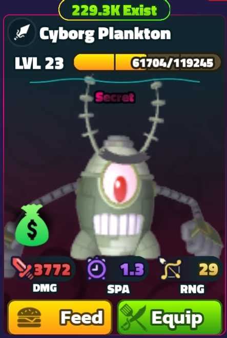 SpongeBob Tower Defense Cyrbog Plankton RANDOM LEVEL RANDOM TRAIT FAST DELIVERY ROBLOX