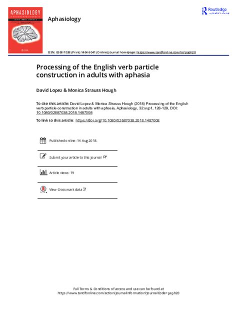 Pdf Processing Of The English Verb Particle Construction In Adults