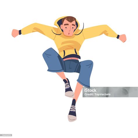점프 남자 캐릭터 느낌 자유와 모션 비행 에 미드 에어 벡터 일러스트 모션에 대한 스톡 벡터 아트 및 기타 이미지 모션