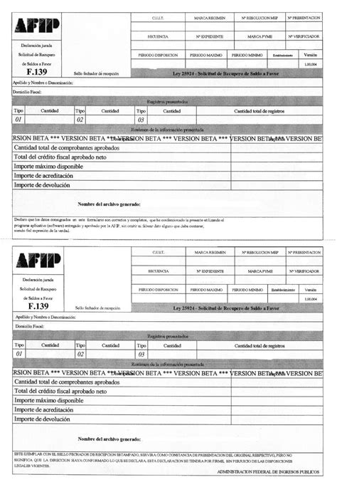 Formulario 139 AFIP DGI LEY 25 924 SOLICITANTES SOLICITUD DE RECUPERO