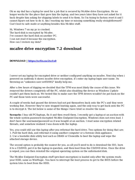 Fillable Online Unlocking An Old Work Laptop With Mcafee Drive