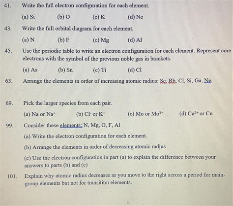 Solved Write The Full Electron Configuration For Each Chegg