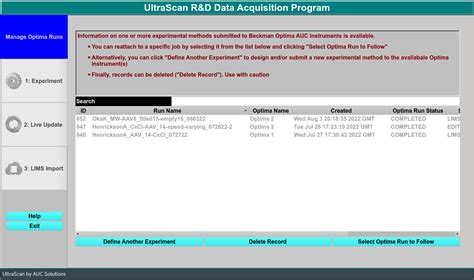 Data Aquisition Navigating UltraScan