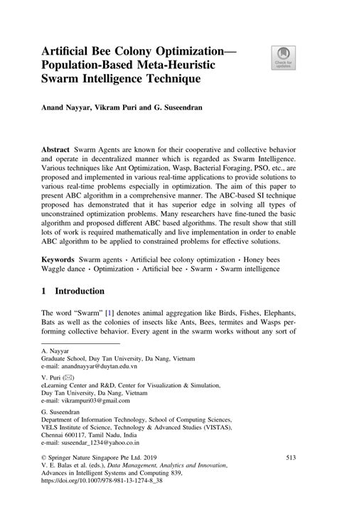 Pdf Artificial Bee Colony Optimization—population Based Meta