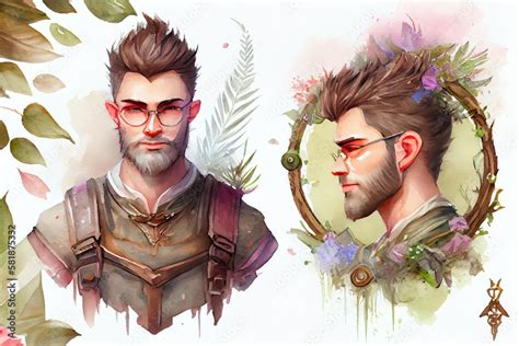 Watercolor Illustration Of A Male Forester Character Portrait Rpg