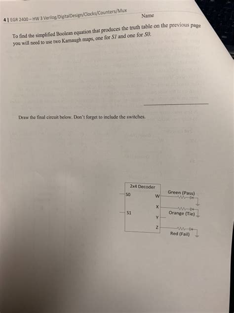 Solved Name 4 Egr 2400 Hw 3 Verilogdigital