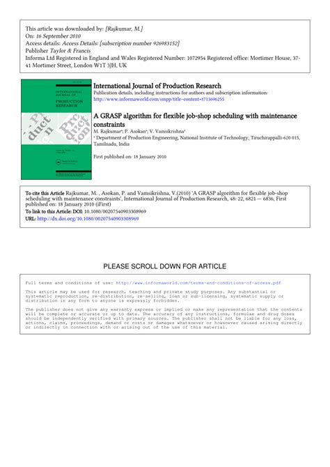 pdf a grasp algorithm for flexible job shop scheduling with