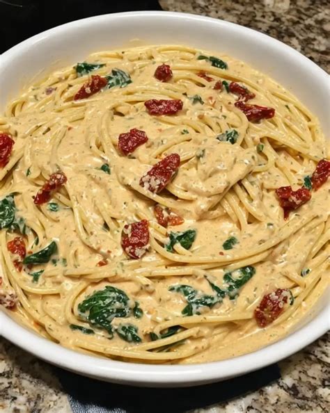 Delicious Spaghetti And Spinach In Sun Dried Tomato Cream Sauce Receipster