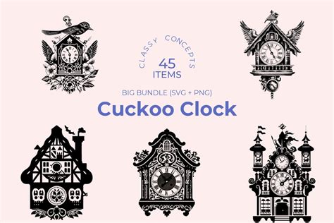 German Cuckoo Clock Svg Bundle 45 Cut Files Traditional Design In