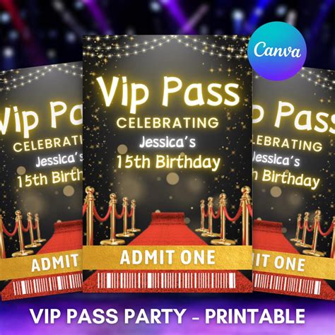 Editable Vip Pass Party Template Vip Pass Party Invitation Canva
