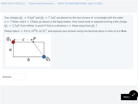 Solved Two Charges Q156μc And Q273μc Are Placed On The
