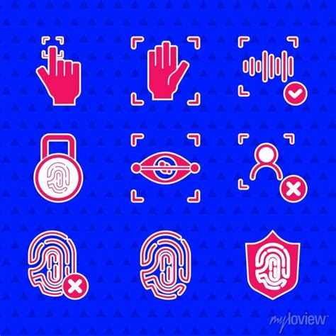 Set Eye Scan Fingerprint Shield Rejection Face Recognition • Wall Stickers Illustration