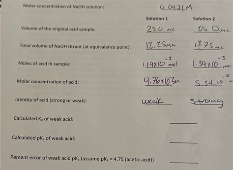 Solved Calculate Ka And PKa Of Weak Acid Please Chegg